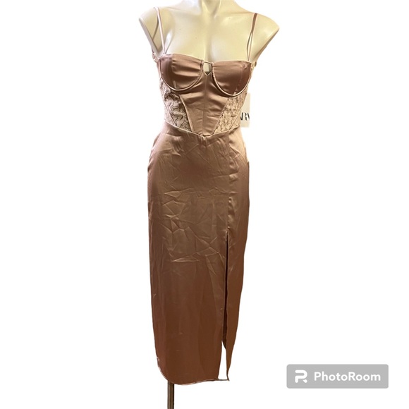 Zara | Dresses | Zara Champagne Colored Satin Effects Corset Style ...
